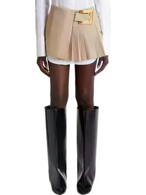 Balmain Pleated Wrap Mini Skirt With Belt - Neutrals
