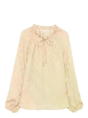 Michael Kors Monogram Long Sleeve Blouse - Neutrals