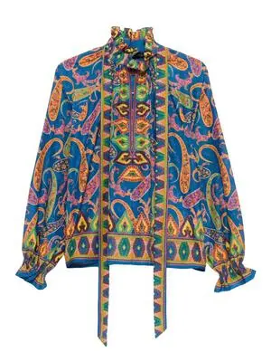 Etro Paisley Print Pussy-bow Blouse - Blue
