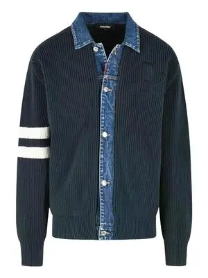 Dsquared2 Denim-collar Ribbed Cardigan - Blue