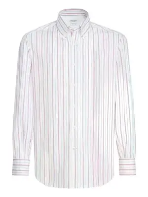 Brunello Cucinelli Stripe-pattern Button-down Collar Shirt - White