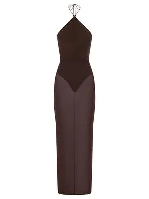 Alex Perry Cross Tie Halter Column Dress In Power Mesh - Black
