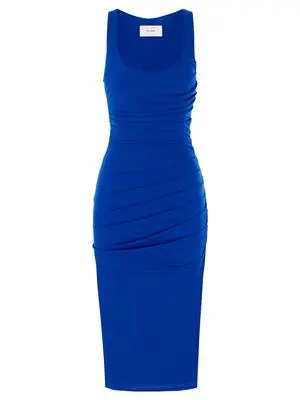 Alex Perry Ruched Power Mesh Singlet Dress - Blue