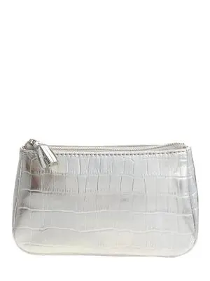Mz Wallace Small Luna Croc Embossed Metallic Leather Pouch - Silver Croc Effect