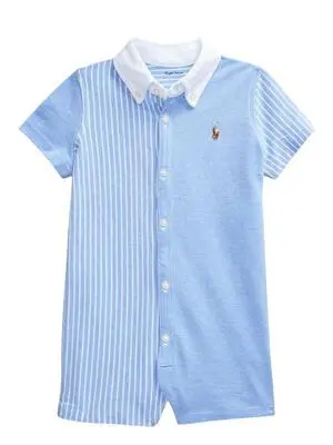 Ralph Lauren Colorblock Cotton Piqué Romper - Harbor Island Blue White
