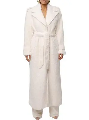 JLUXLABEL Faux Fur Longline Coat - Ivory