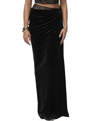 JLUXLABEL Velvet & Lace Maxi Skirt - Black