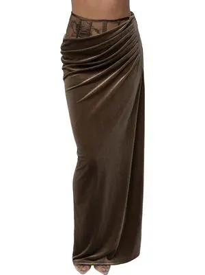JLUXLABEL Velvet & Lace Maxi Skirt - Brown