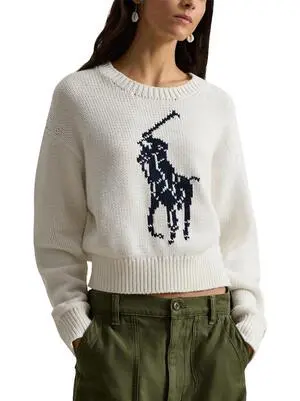 Polo Ralph Lauren Big Pony Cotton Crewneck Sweater - White