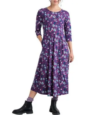 SEASALT CORNWALL Veronica Print Stretch Organic Cotton Jersey Midi Dress - Blotted Anemone Spring Heather