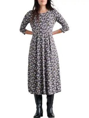 SEASALT CORNWALL Veronica Print Stretch Organic Cotton Jersey Midi Dress - Collaged Anemone Dark Violet