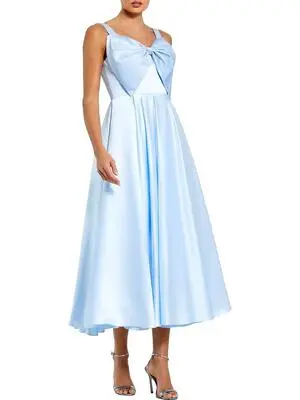 Mac Duggal Sleeveless Satin Midi Dress With Bow - Powder Blue