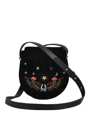 FABLE ENGLAND Celestial Embroidered Velvet Saddle Bag - Black