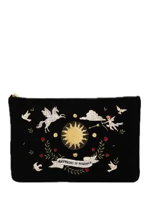 FABLE ENGLAND Celestial Velvet Embroidered Pouch - Black