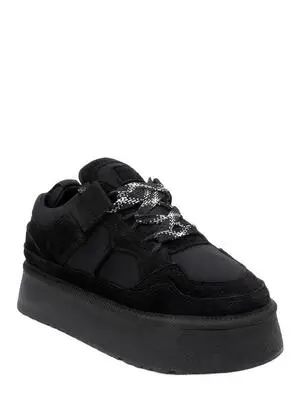 FOREVER & ALWAYS SHOES Riven Leather Platform Sneaker - Black Suede
