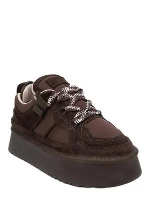 FOREVER & ALWAYS SHOES Riven Leather Platform Sneaker - Brown Suede