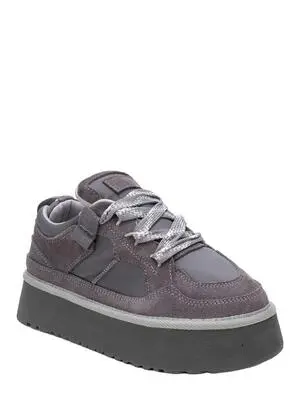 FOREVER & ALWAYS SHOES Riven Leather Platform Sneaker Grey Suede