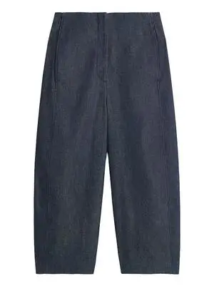 Cos Raw Denim Cropped Barrel-leg Pants - Indigo