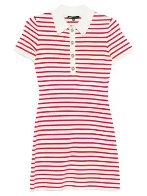 Maje Striped Knit Buttoned Dress - Red