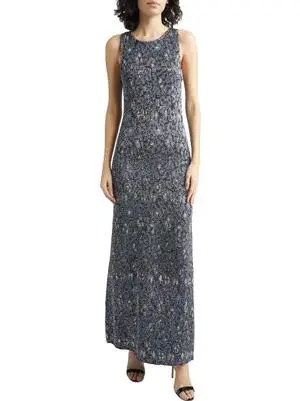 Missoni Animal Jacquard Sequin Sleeveless Column Dress - Blue Base