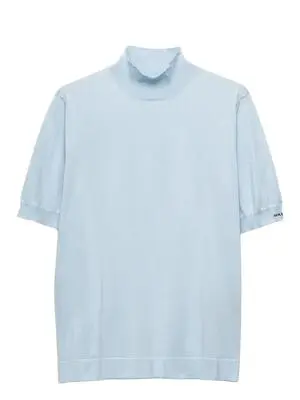 Prada Short-sleeved Cotton Sweater Sky Blue