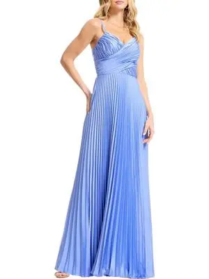 Dress The Population Pleated Satin Gown - Sky