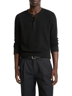 Vince Jacquard Long Sleeve Henley - Black