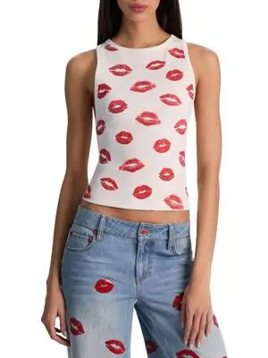 Alice + Olivia Allen Print Rib Tank Top - Lips