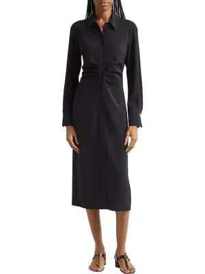 Veronica Beard Loxley Long Sleeve Midi Shirt Dress - Black