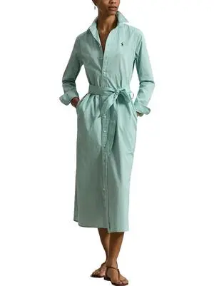 Polo Ralph Lauren Tie-waist Long Sleeve Maxi Shirt Dress - Green White
