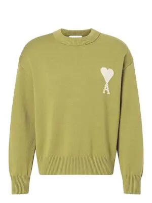AMI Paris De Coeur Wool And Cotton Sweater - Green