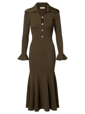 SELF-PORTRAIT Ribbed-knit Midi Dress - Green