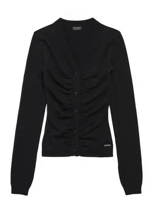Balenciaga Cashmere Ruched Cardigan - Black