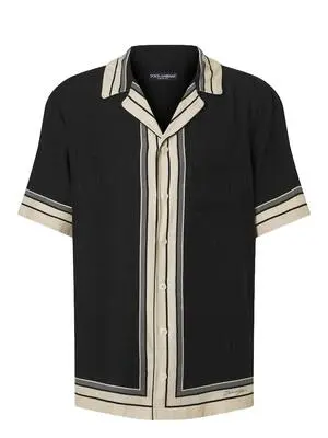 Dolce & Gabbana Striped Silk Bowling Shirt - Black