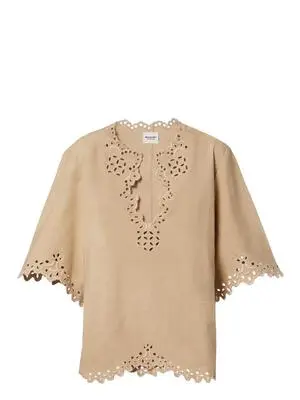 MARANT ETOILE Shana Embroidered Cotton Top - Beige