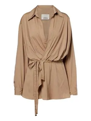 Isabel Marant Étoile Keren Gathered Wrap Top Beige