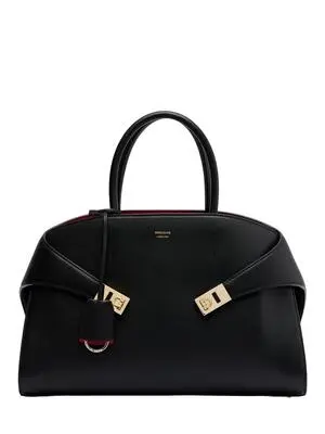 FERRAGAMO Hug Medium Leather Top-handle Bag - Black