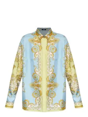 Versace Formal Shirt In Silk Twill With Spring Barocco Foulard Print - Yellow