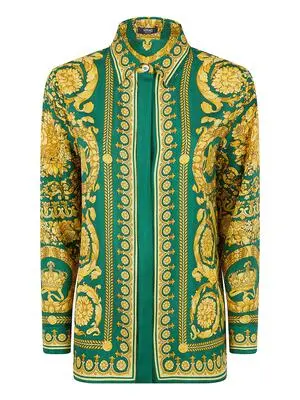 Versace Formal Shirt In Twill Silk With Baroque Heritage Print - Gray