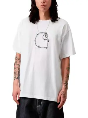 Carhartt Work In Progress Short Sleeves "barbwire C" Organic Cotton T-shirt - White