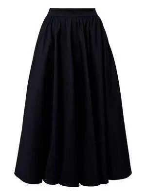 Patou Pleated Cotton Midi Skirt - Black