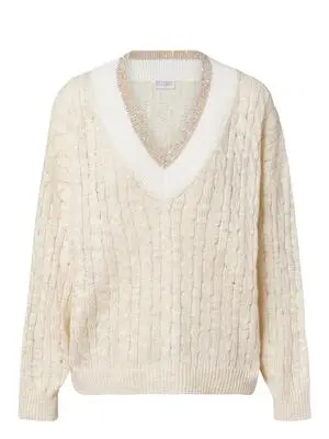 Brunello Cucinelli Cable-knit Sequined Sweater - Beige