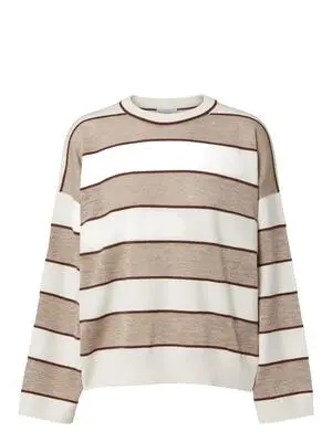 Brunello Cucinelli Striped Wool, Cashmere, And Silk Sweater - Beige