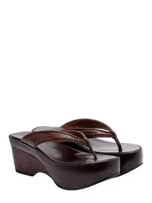 Dries Van Noten Embossed Leather Thong Sandals - Brown