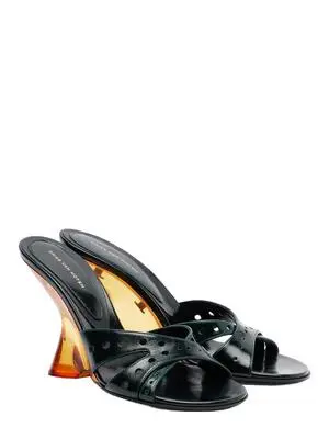 Dries Van Noten Patent Leather Wedge Mules - Green