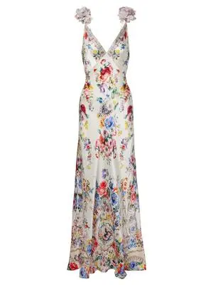 Camilla Embellished Floral Silk Slip Dress - Multicoloured