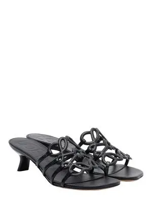 Loewe Petal Anagram Leather Mules - Black