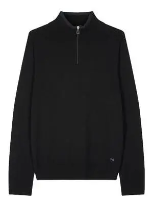 Paul Smith Merino Wool Half Zip Sweater - Black