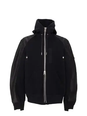 Sacai Cotton And Nylon Panelled Hoodie - Black