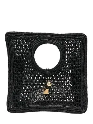 Jacquemus Le Petit Carre Spiaggia Raffia Handbag - Black
